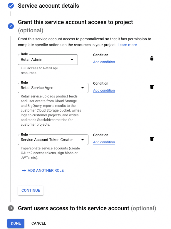 How to create a GCP service account for PersonalizerAI?